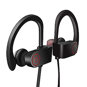 Wireless Bluetooth Neckband Headphones, U8 Ear Sweatproof Sport Earphones with Ear Hooks, Noise Cancelling, Stereo Headset with Mic, Sweat Proof, Sport Gym, Black