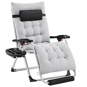 Yaheetech 29in Zero Gravity Chair, Foldable Premium Reclining Lounge Recliner w/Removable Pad & Pillow & Side Accessory Tray for Indoor and Outdoor Gray 1PCS