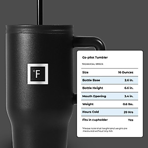 IRON FLASK Co-Pilot Insulated Mug w/Straw & Flip Cap Lids - Cup Holder Bottle for Hot, Cold Drink - Leak-Proof - Water, Coffee Portable Travel Mug - Midnight Black, 16 Oz