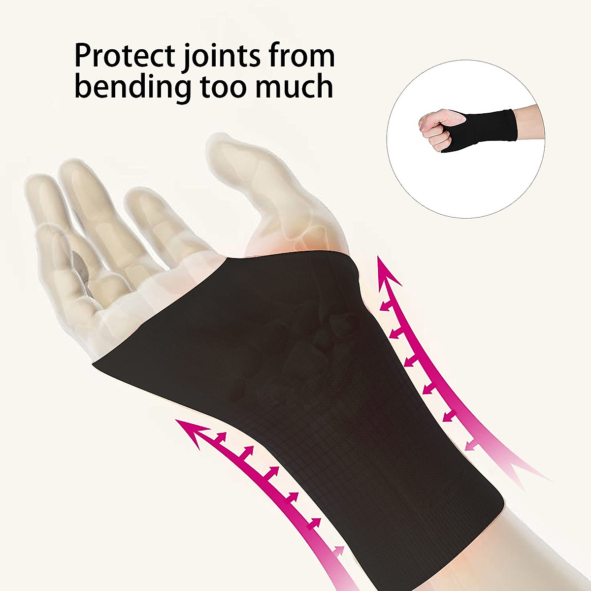 Wrist Support Compression Sleeve Wrist Palm Hand Elastic Brace for Carpal Tunnel, Wrist Pain, Arthritis, Black (1 Pair)(L)