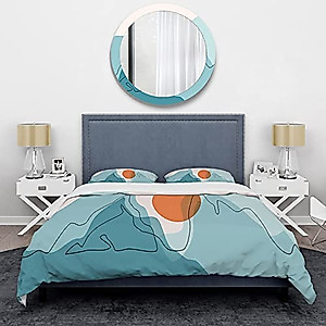 DESIGN ART Designart 'Red Moon Over Abstract Blue Mountains I' Modern Duvet Cover Set Twin Cover + 1 Sham 2 Piece