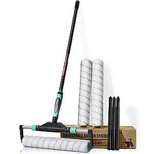 10pcs PinStone Large Paint Roller Kit, 12"-18" Adjustable Roller Frame, 1-5 Ft Steel Extension Pole, Ergonomic Handle, 3pcs 18" Nylon Roller Covers for Walls,Ceiling,Floor,Interior & Exterior Painting