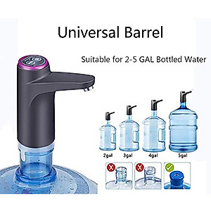 Cozy BlueWater Dispenser, Portable Water Bottle Pump for Universal 3, 4 and 5 Gallon with USB Electric Charging and Automatic Off Switch (Black)