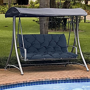 Swing Replacement Cushions with Backrest, Waterproof Bench Cushion for Outdoor Furniture 2-3 Seater Washable Swing Replacement Cushions, Overstuffed Swing Pad for Garden Patio (60x40 in, Navy Blue)