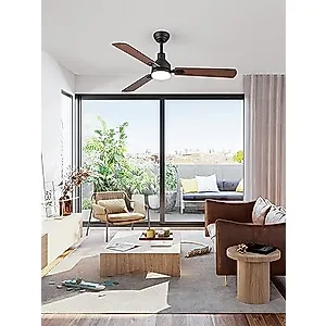 ZMISHIBO 52 Inch Ceiling Fan With Light Remote Control, Indoor And Outdoor LED Ceiling Fans, 3 Color Temperatures, Quiet Reversible DC Motor, Dual Finish Blades (Modern Black & Farmhouse Walnut)