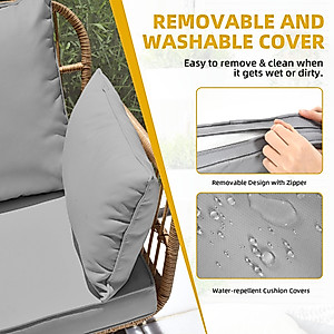 DWVO 4 Pieces Patio Furniture Set, Outdoor Wicker Bistro Set, All-Weather Rattan Conversation Set with Loveseat Chairs Table Soft Cushions for Backyard, Pool, Deck, Garden (Grey)