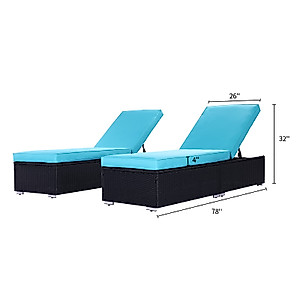 Outdoor PE Wicker Chaise Lounge, Patio Lounge Chair Adjustable Reclining Chair for Pool with Removable Cushion, Black and Blue