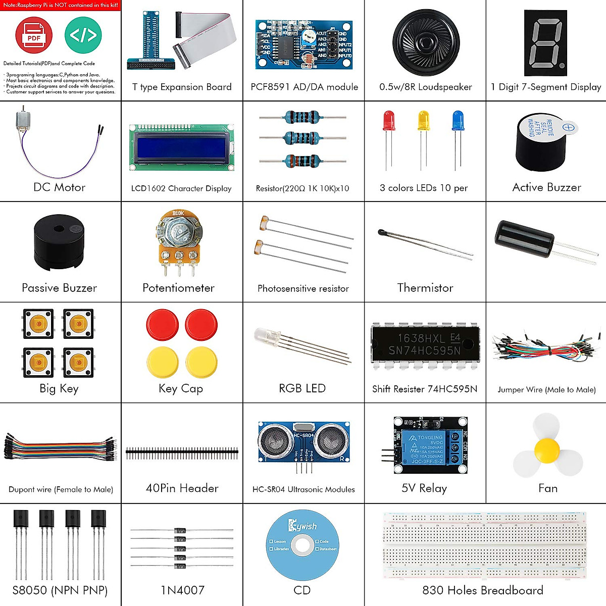 Keywish Ultimate Starter Kit Compatible with Raspberry Pi 4 B 3 B+ 400, 434 Pages Detailed Tutorials, Python C Java, 223 Items, 57 Projects, Learn Electronics and Programming, Solderless Breadboard