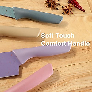 Colorful Kitchen Knife Set 6 PCS, Colored Knives Set with Non-Stick Coating, Chef Boxed Knives Set for Cooking, Camping, Travel, Picnic, BBQ and RV