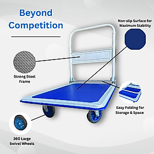 Ironbar 500 LBS Platform Dolly Cart Folding 34.25 in x 24 in PU Wheels Utility Push Cart for Home Garden Warehouse Work Office Travel