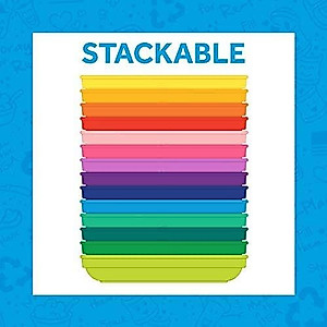 Re-Play Made in USA 22 Oz. Reusable Flat Plates for Baby & Toddler Feeding - Dishwasher and Microwave Safe Durable Flat Plates, Set of 6, 7.37" x 7.37" x 1.25", Crayon Box