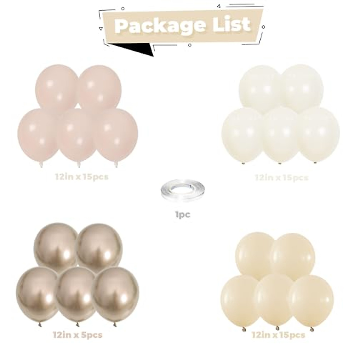 Blush Gold Beige Neutral Balloons 50pcs 12 inch Blush Champagne Gold Latex Balloons Sand White Nude Apricot Helium Balloons for Birthday Party Decoration Wedding Baby Shower Bride DIY Supplies