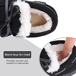 SEMARY Toddler Kids' Moccasin House Shoes with Indoor Outdoor Memory Foam Sole Protection Slipper U7GSDWLFX-D-Black-12