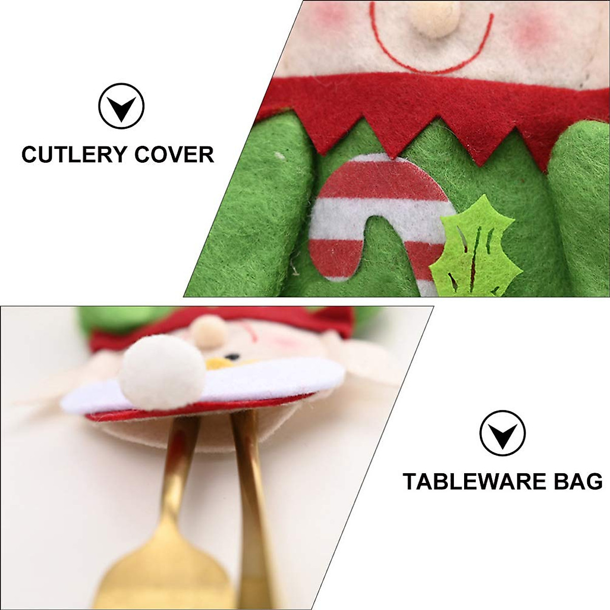 DOITOOL 12PCS Christmas Silverware Holder Santa Elf Cutlery Flatware Tableware Holder Spoon Fork Bag Pocket Xmas Table Decorations for Christmas Party Supplies