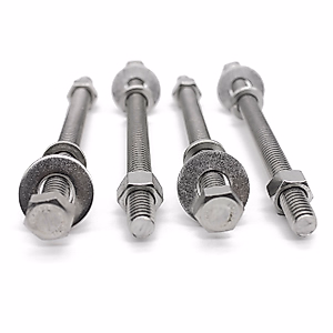 (4 Sets) 3/8-16x4 Stainless Steel Hex Head Screws Bolts, Nuts, Flat & Lock Washers, 18-8 (304) S/S, Fully Threaded by Bolt Fullerkreg