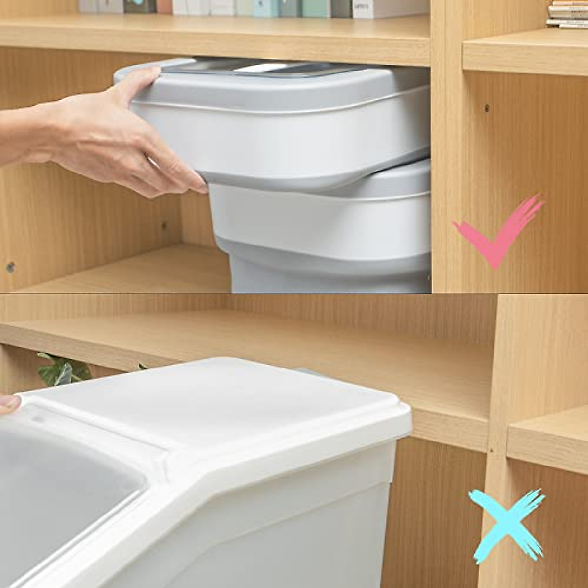 DDMOMMY 13 Lbs Dog Food Storage Container - Collapsible Dog Food Container with Sliding Lid, Measuring Cup and Silicone Bowl, Pet Food Storage For Dog, Cats and Other Pet (Grey & White / 10-13 LB)