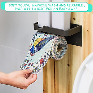 Newwiee 48 Pcs Reusable Toilet Paper Washable Cotton Cloth 12 x 4.3 Inches Paperless Towels Roll Reusable Bidet Towels 2 Sided Flannel Paper Towels Cloth Absorbent Paper Towels Roll No Waste (Bird)