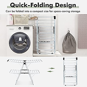 GOFLAME 2-Tier Clothes Drying Rack, Folding Laundry Dry Rack with Adjustable Supporting Bar, 26 Premium Clips, Space-Saving & Collapsible Laundry Hanger for Easy Storage, No Assembly Needed