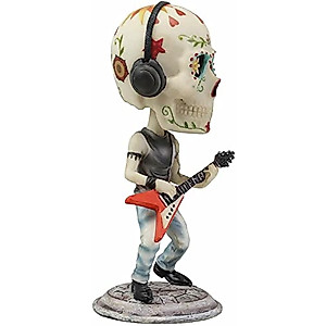 Ebros Gift Day of The Dead Skeleton Rock Band Guitar Player Guitarist with Headphones Bobblehead Statue 6.5" Tall Dias De Muertos Sugar Skull Bobble Head Musician Figurine