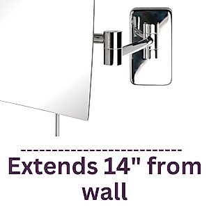 JERDON Wall Mount Makeup Mirror with 5X Magnification - 8.75” x 6.5” Rectangular Mirror Extends 14” – Chrome Finish – Model JRT695C