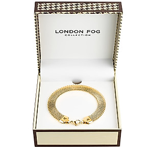 LONDON FOG 8 Inch Tailored Silver Plated Mesh Link Bracelet For Men and Women (LF10018) (Gold, 8 Inch Mesh)