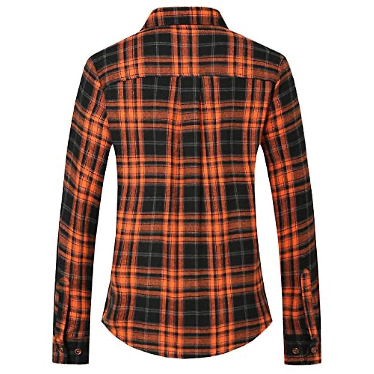 SSLR-Flannel-Shirts-for-Women-Long Sleeve Button Down Shirts Plaid Lightweight Casual (Large, Orange Black)