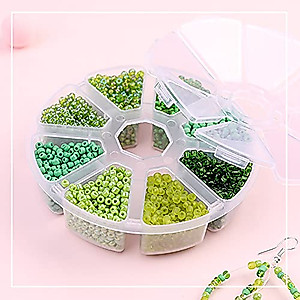 3600 Pcs Glass Seed Beads, 3mm 8/0 Bracelet Beads Set, Assorted Glass Beads with 8-Grid Plastic Storage Box, Small Round Beads for Jewelry Making - Green Series