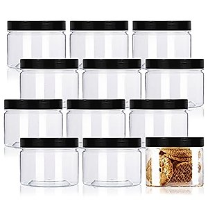 Lainrrew 12 Pcs 8oz Plastic Jars with Lids, Clear Plastic Slime Containers Plastic Round Storage Jars Container Wide Opening Storage Jars for Kitchen, Home, Crafts Storage