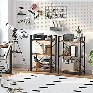 BON AUGURE Industrial 3 Tier Bookshelf, Rustic Small Book Shelves for Small Space, Short Wood Metal Etagere Bookcase (Vintage Oak)