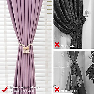 NICEEC 2 Pack Wooden Ball Magnetic Curtain Tiebacks Boho Home Decor Drape Tie Backs Natural Cotton Hand Woven Rope Curtain Holdbacks for Thin & Thick Home & Office Window Draperies (Beige)
