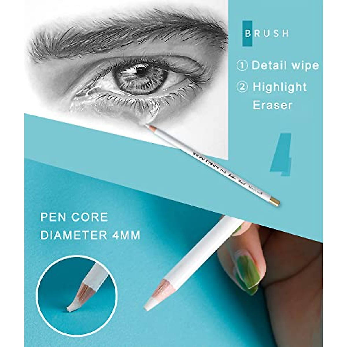 Eraser Pencils Set for Artists, Wooden Sketch Eraser Pen for Charcoal Drawings, Professional Highlight Painting Eraser for Sketching, Revise Erasing Details for Students Limner