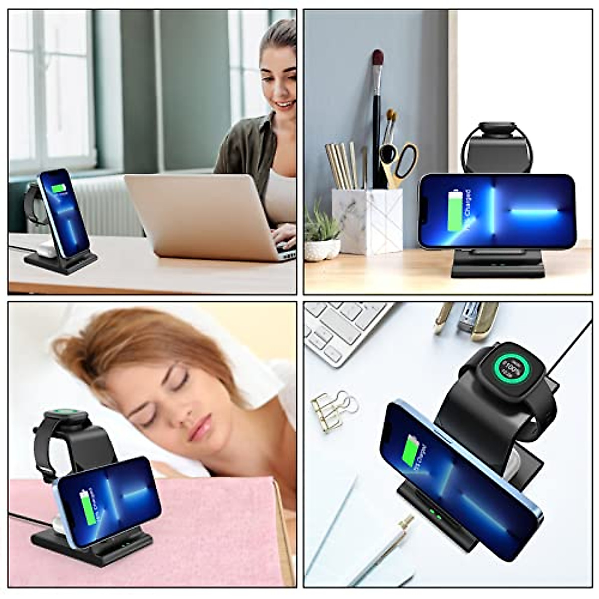 3 in 1 Charging Station for Fitbit Versa 3 Fitbit Sense, Charger Wireless Compatible with iPhone 14/14 Pro Max/13/12/11, for Samsung Galaxy S22 S21 Note20, for AirPods Pro/3, Galaxy Buds 2/Pro