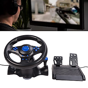 Racing Steering Wheel Driving Wheel, Gaming Steering Wheel 180 Degree Rotation with Floor Pedals for PC