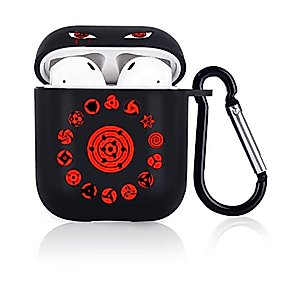 Japanese Anime Case for AirPods 1/2 with Keychain,Cool Red Eyes Pattern Soft TPU Protective Shockproof Skin Cover for Boys Girls Yonth Teen Kids Compatiable with Airpods 2nd 1st Generation Cover