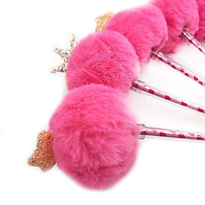 Needle Gel Ink Pens 5 PCS Pom Pom Pen Fluffy Pink Pompoms Plastic Rollerball Pen Signature Ball Point Pens Cartoon Ball Pen for Kids Children Students Women