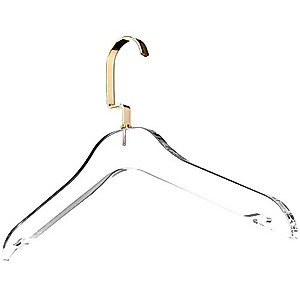 Clear Acrylic Clothes Hangers - 10 Pack Stylish and Heavy Duty Closet Organizer with Gold Chrome Plated Steel Hooks - Non-Slip Notches for Suit Jacket, Sweater, Blouse, and Dress - by Designstyles