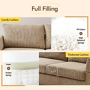 96" L Shaped Sectional Sofa Couches for Living Room,Corduroy Modern Modular Sofa Couch with Reversible Chaise,Comfy 3 Seater Convertible Reversible Sofa for Home Office Apartment Bedroom (Camel)