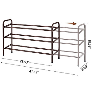Gewudraw 3-Tier shoe organizer,shoe rack for closet,41.53'' Metal shelf for Bedroom, Entryway,Adjustable to 18 Pairs Shoes, Expandable,Brown