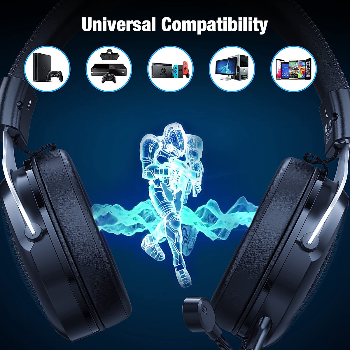 edonka Gaming Headset X 10, Noise Canceling Gaming Headphones with RGB Light,7.1 Surround Sound Crystal Clear Mic for PS5, PS4, Xbox One, PC, Mac