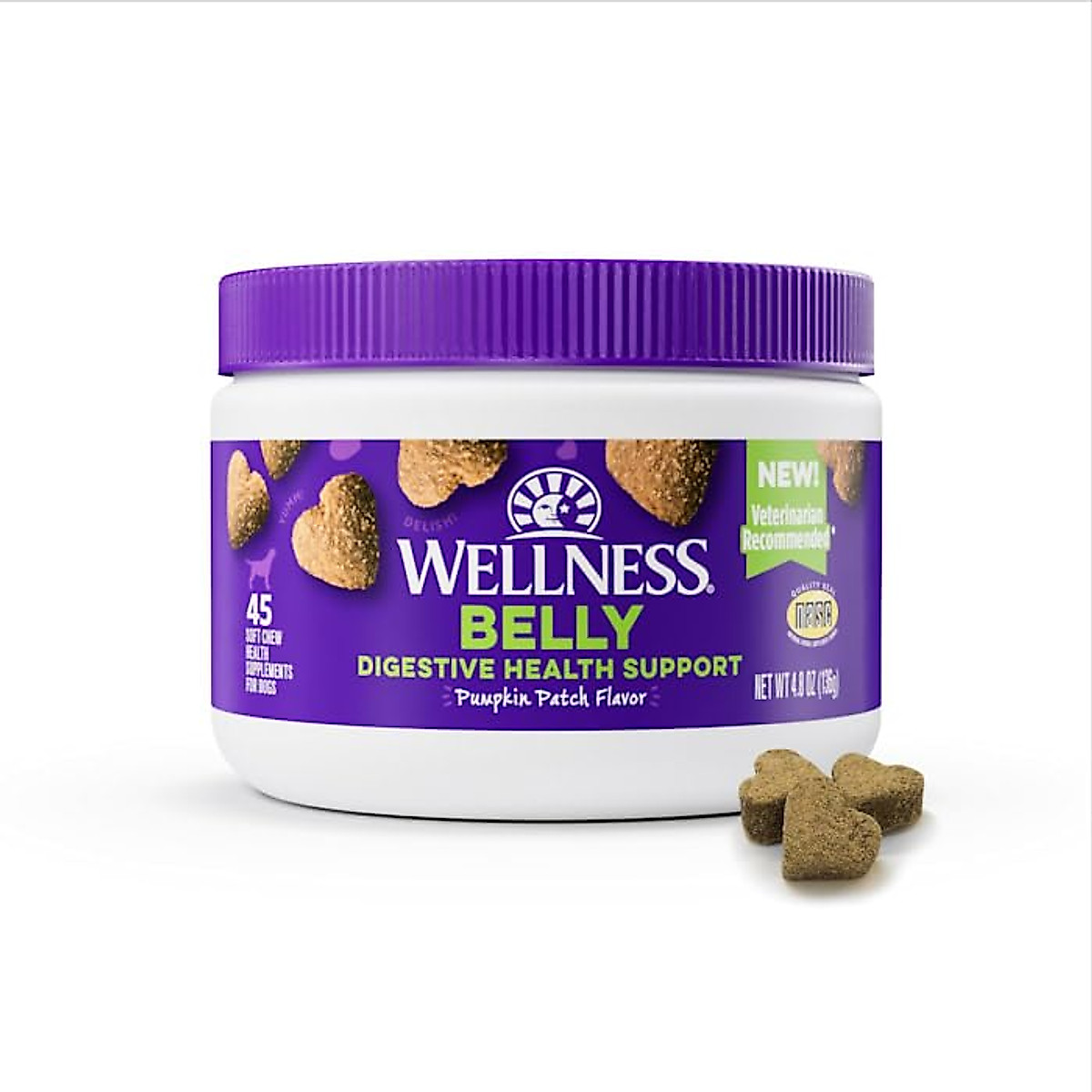 Wellness Pumpkin Patch Flavored Soft Chew Digestive Health Supplements for Dogs, 45 Count