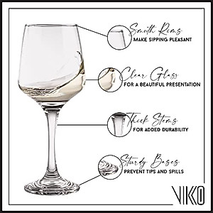 Vikko 9.5 Ounce Wine Glasses | Beautifully Shaped – Thick and Durable Construction – For Parties, Entertaining, and Everyday Use – Dishwasher Safe – Set of 6 Clear Glass Wine Glasses – 2.4” Diameter x