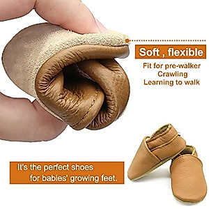 OWLOWLA Soft Sole Baby Shoes Leather Baby First Walking Crib Shoes Slip-on Baby Moccasins Infant Toddler Pre-Walker Shoes for Boy Girl(F-Ginger,6-12months)