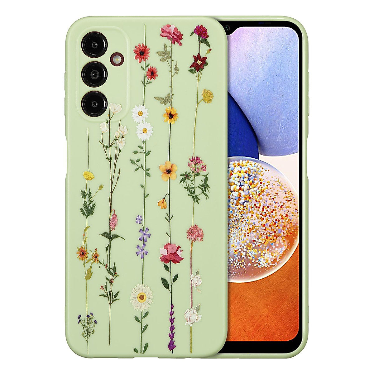 ZTOFERA Floral Case for Samsung Galaxy A14 5G,Clear Cute Flower Pattern Case for Girls Women,Flexible Silicone Protective Slim Shockproof Bumper Phone Case for Samsung Galaxy A14 5G,Green