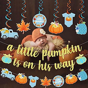 A LITTLE PUMPKIN IS ON THE WAY Banner And Little Pumpkin Hanging Swirls,Little Pumpkin Banner,Thanksgiving/Fall Baby Shower Decorations for Toy And Game