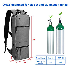 iGuerburn Oxygen Tank Backpack Size D, Portable Oxygen Backpack for D/M15 JD/M22 Cylinder Bag O2 Tank Carrier Holder for Travel (Grey)