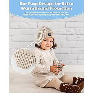 3 Pack Baby Beanie Hats with Earflaps, 2 Size Baby Winter Hat for Newborn Infant Toddler Kids Children with Cute Smiley Face, Soft Warm Fleece Lined Knit Hat for Girls Boys-15 Pink