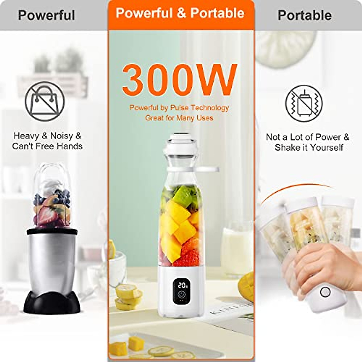Leegoal Portable Blender, Personal Blender for Shakes and Smoothies, 20oz Blender USB Rechargeable, Crushes Ice and Frozen Fruit as Easily as Countertop Blender,3x More Power than Mini Travel Blender