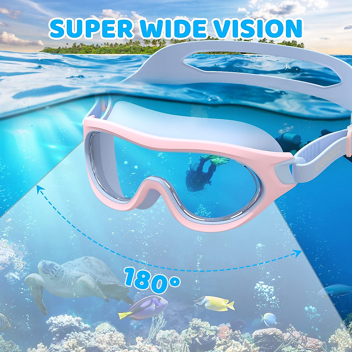 COPOZZ Swimming Goggles for Kids 6-14, Wide View Youth Swim Goggles No Leaks AntiFog Crystal Clear Water Pool Swim