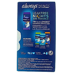 Always Infinity FlexFoam Pads for Women, Size 4, Overnight Absorbency, Unscented, 26 Count