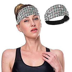 Unisex Workout Headbands Funny-Mahjong-Hipster Elastic Yoga Sweatband Stretchy Sports Hairband
